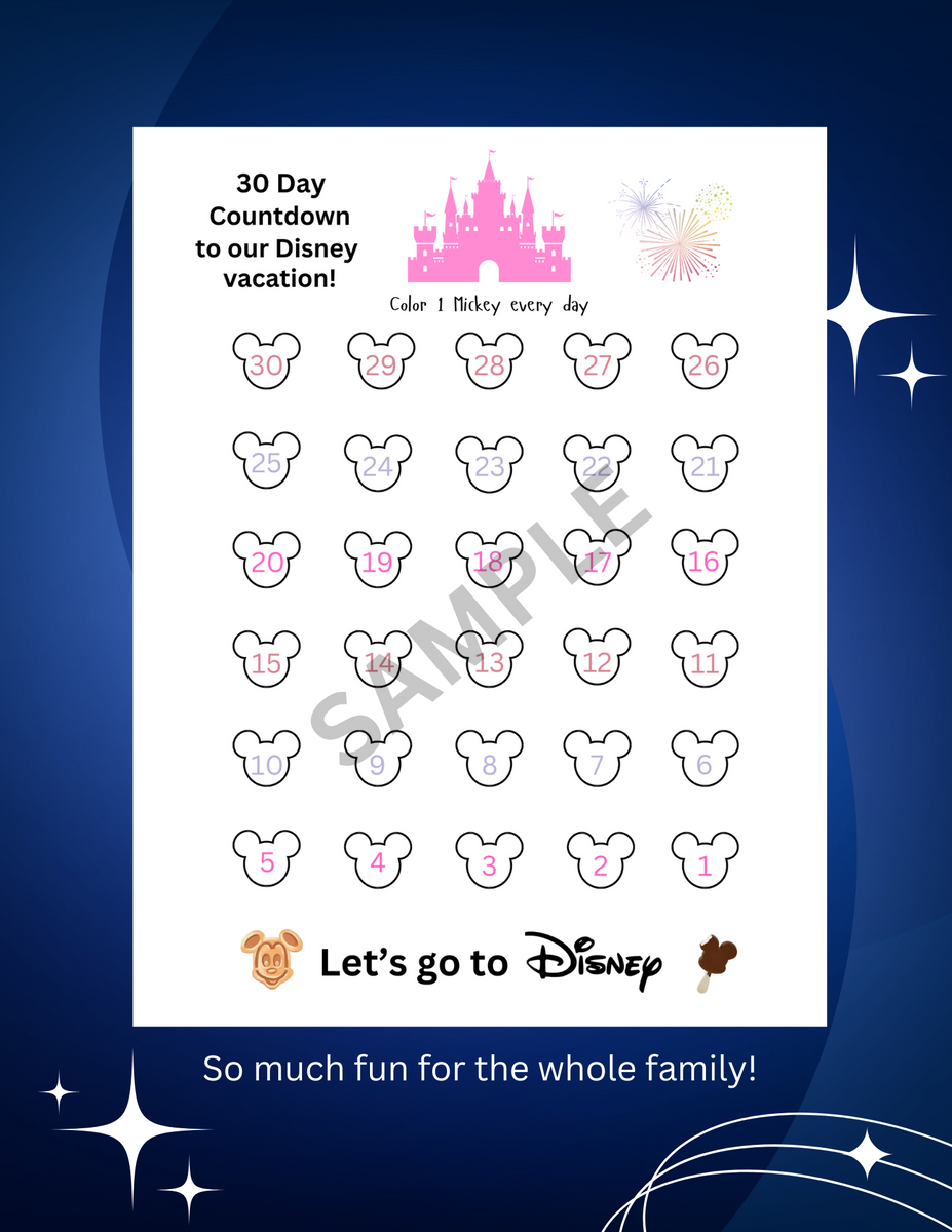 Disney Vacation Calendar Countdown 30 days to Vacation Coloring Page t ...